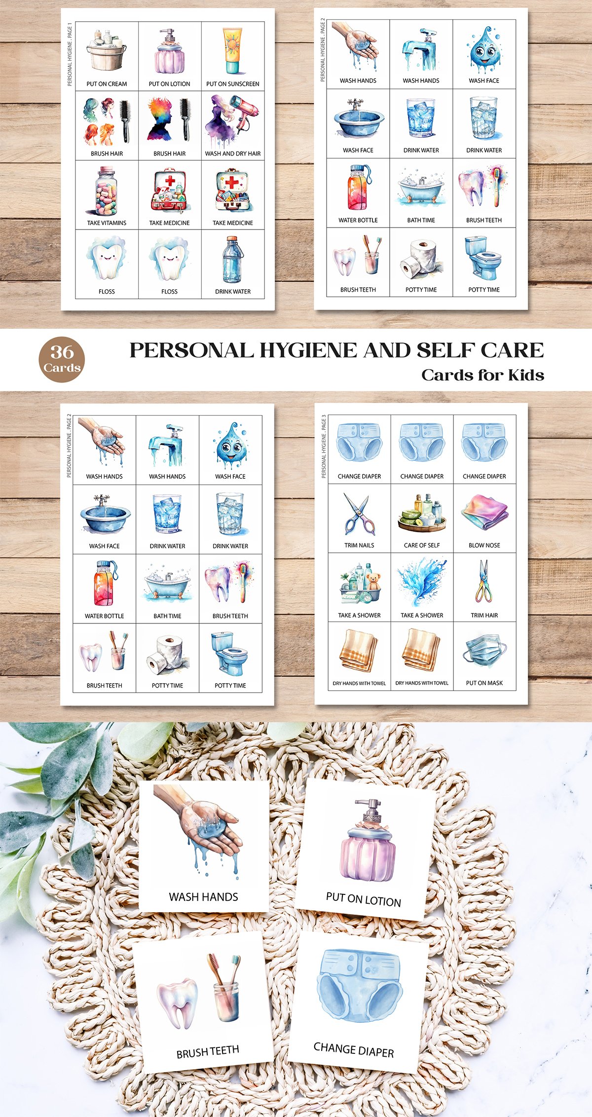 Self Care Hygiene Routine Cards, Toddler Rhythm Schedule