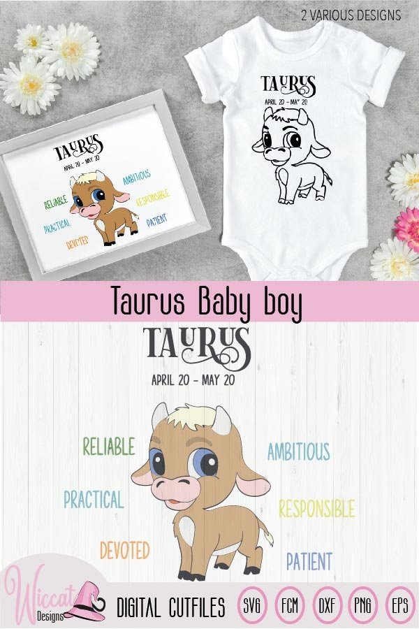 Baby boy Taurus with traits svg, Zodiac sign newborn svg