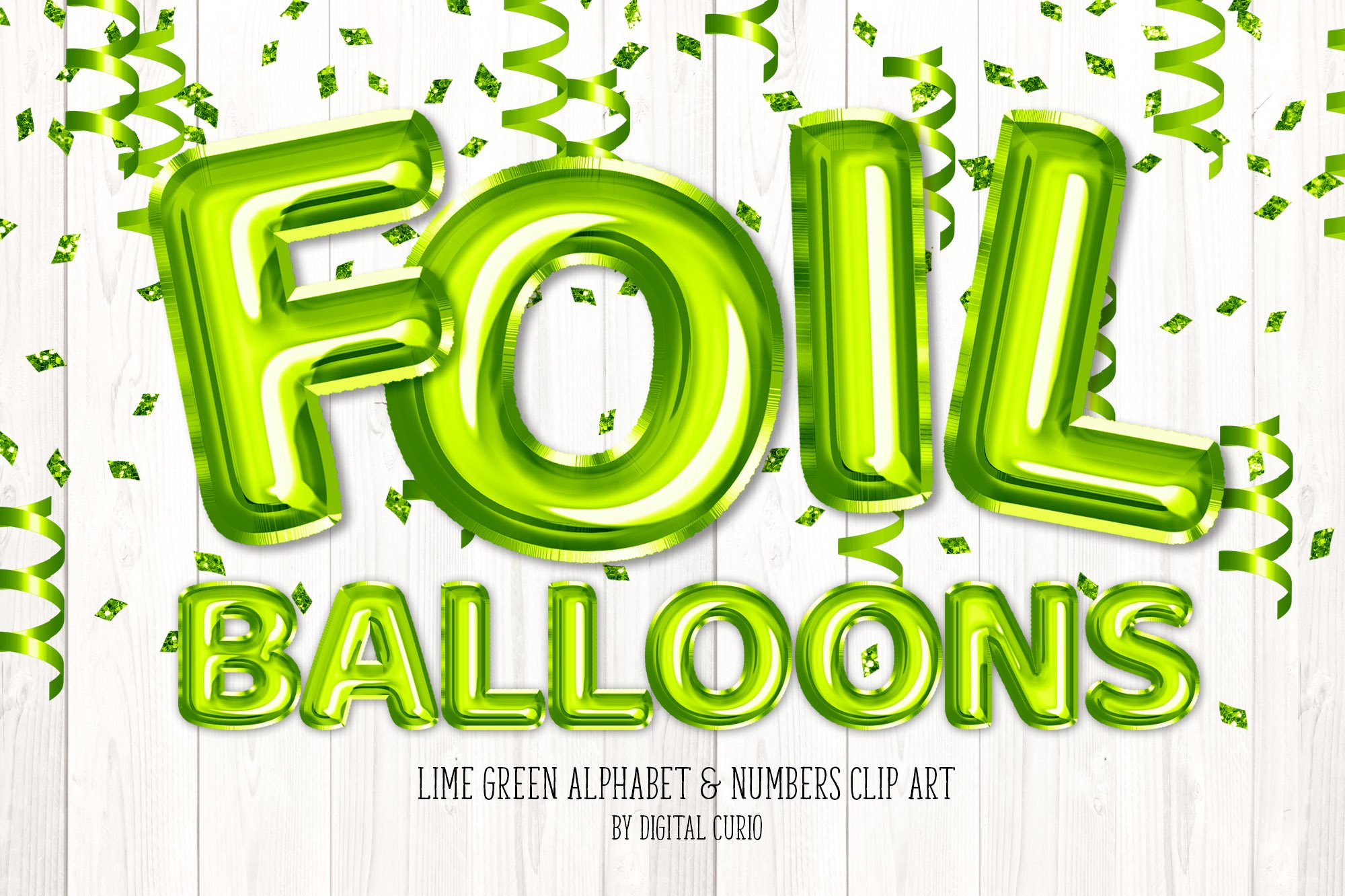 Lime Green Foil Balloon Alphabet Clipart