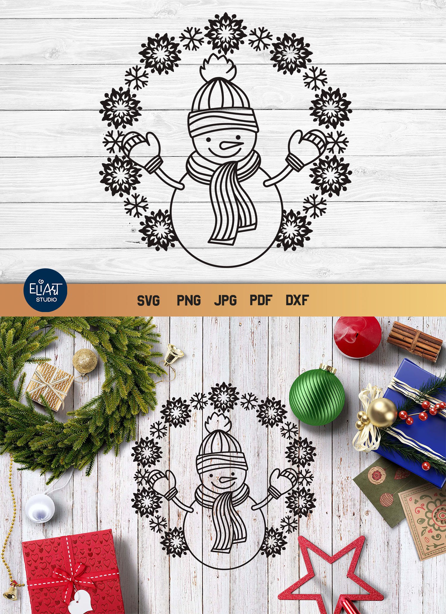 Snowman SVG Design | Snowflakes PNG Christmas Decor