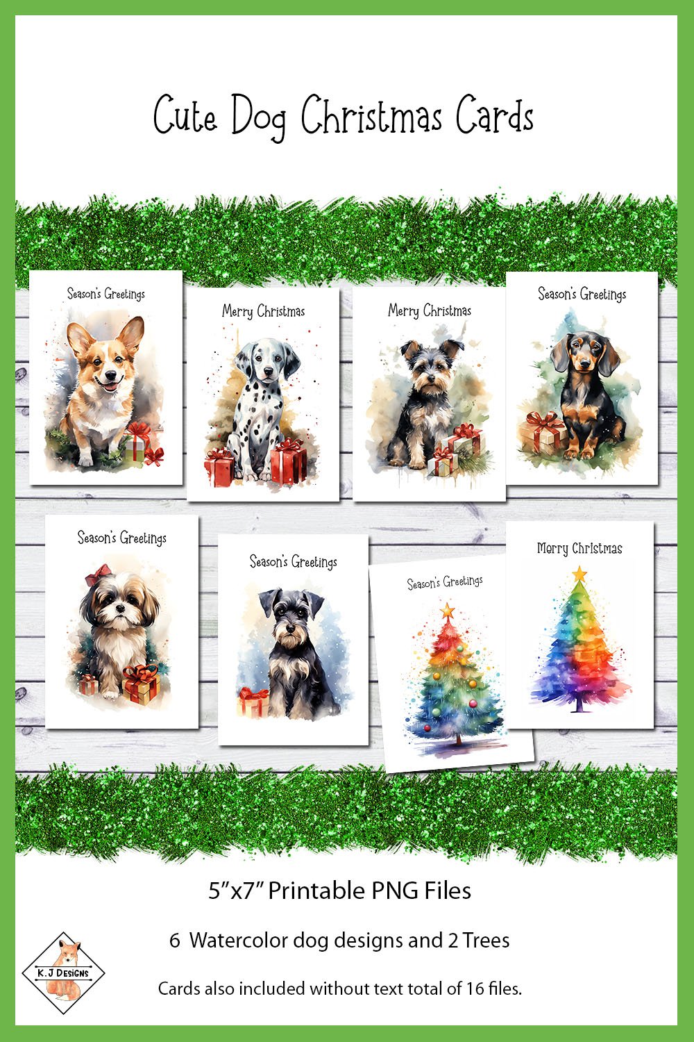Cute Watercolor Dog Christmas Card Designs