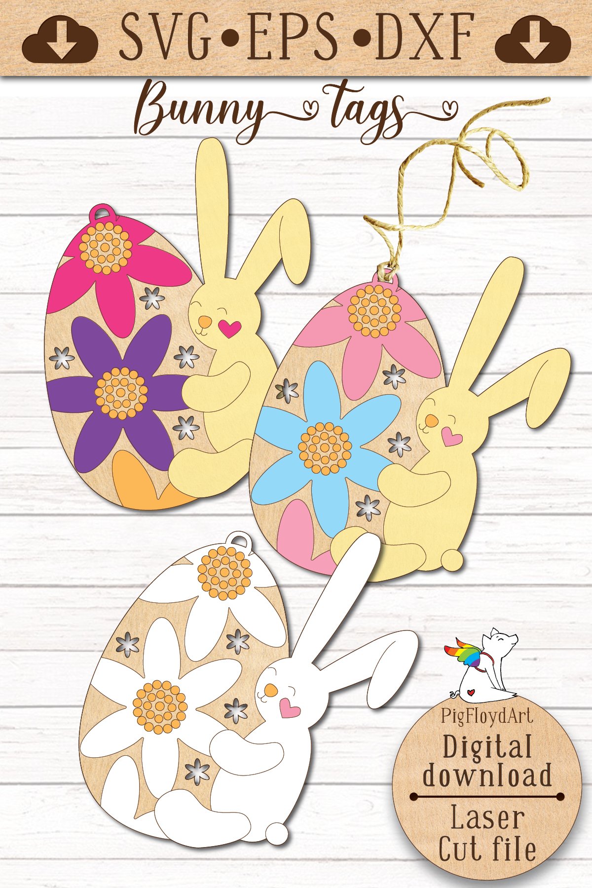 SVG Bunny Tags Laser Cut file, Easter decoration