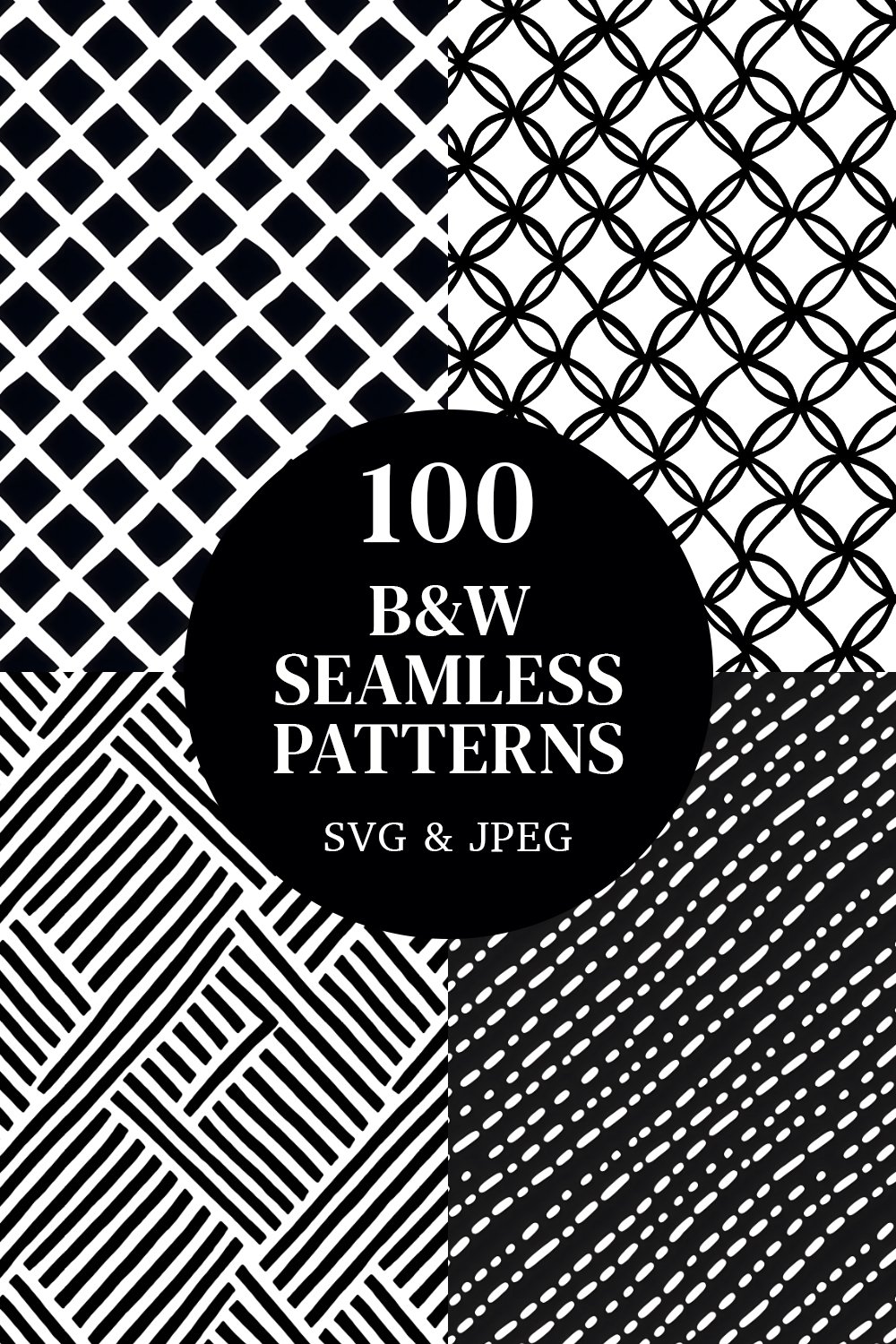 100 Vector Asymmetric Black and White Seamless Pattern, SVG