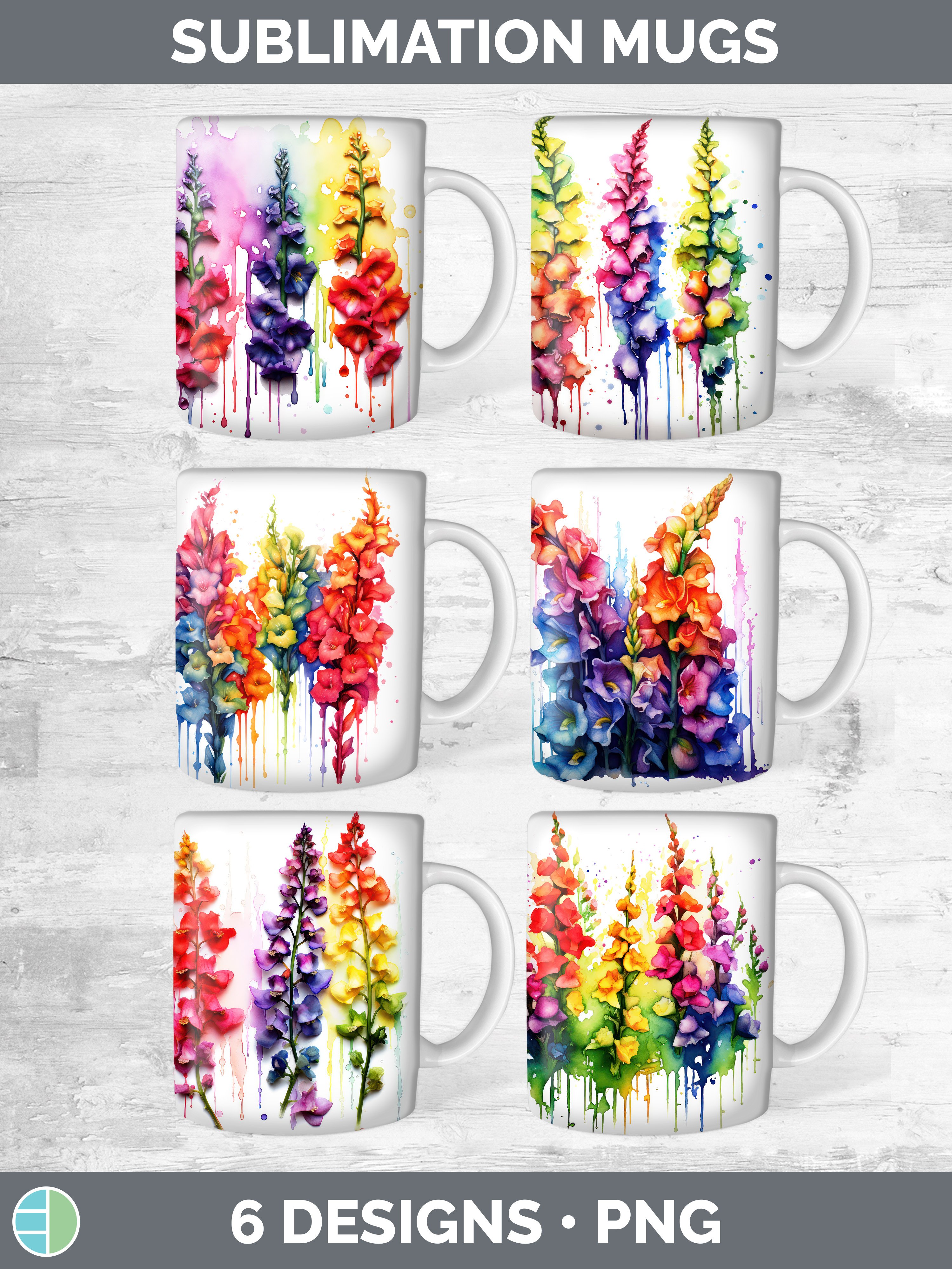 Rainbow Snapdragon Flowers Mug Wrap | Sublimation Coffee Cup