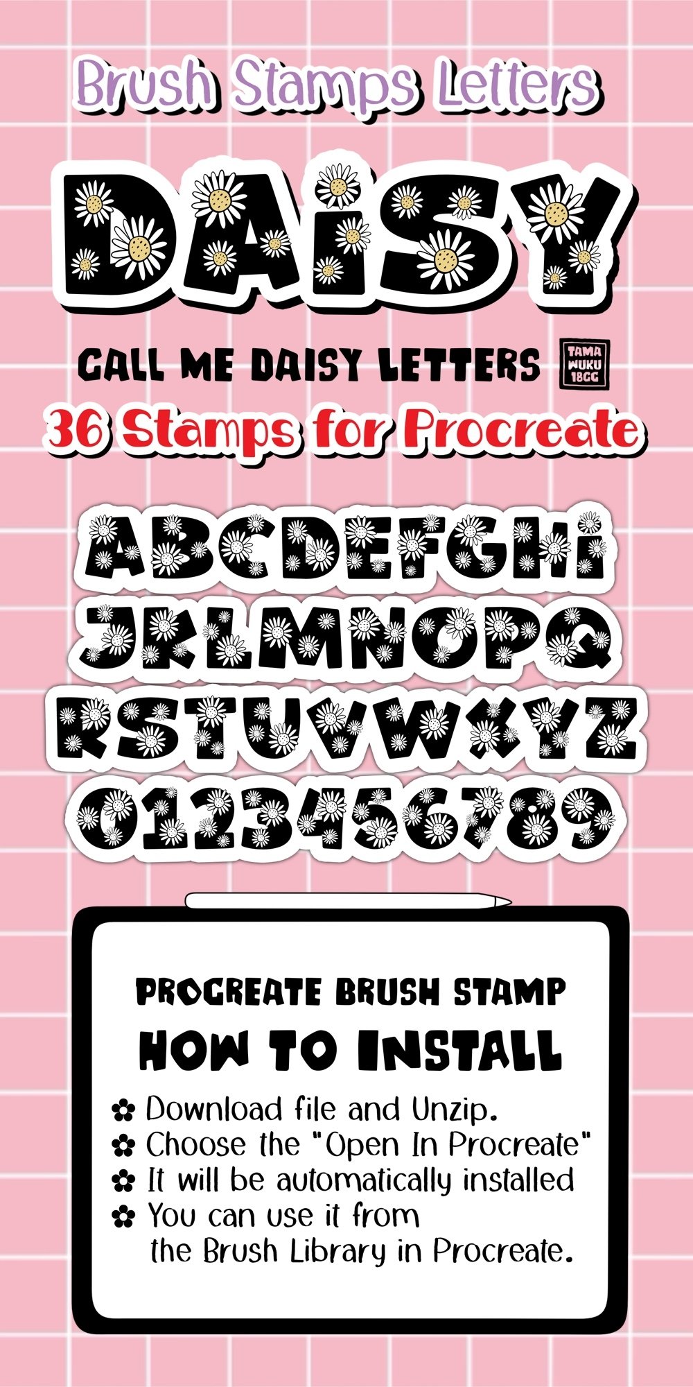 Call Me Daisy Letters Procreate Brush Stamp
