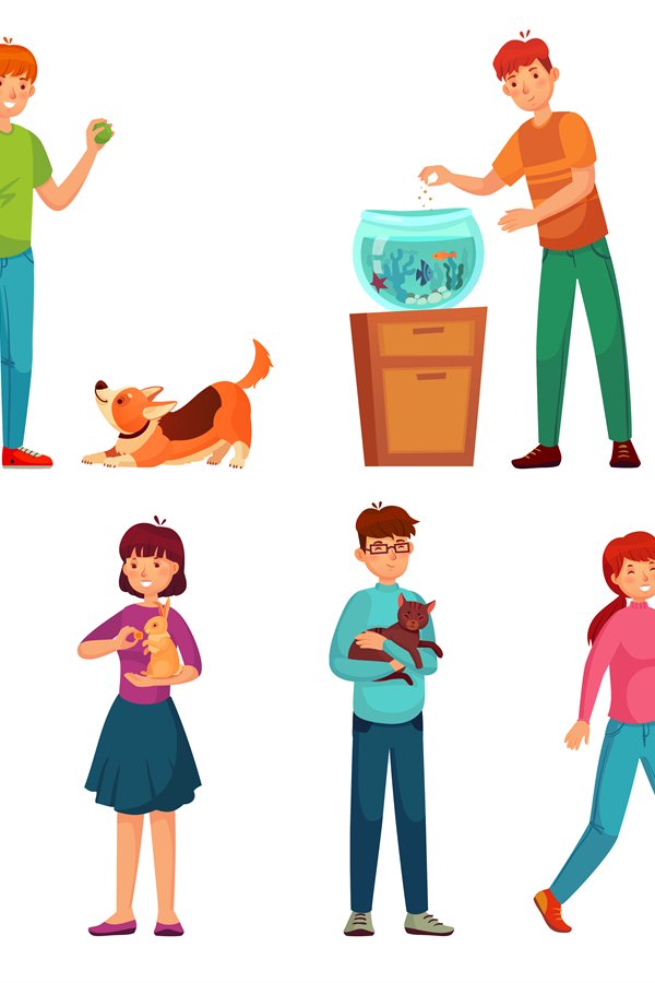People with pets. Playing with dog, happy pet and dogs owner