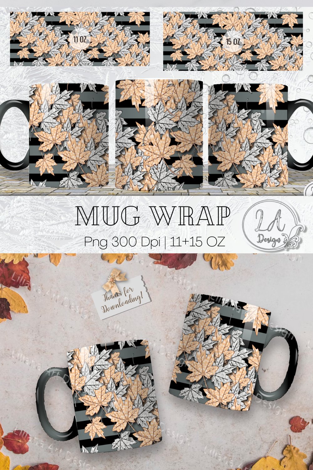 Maple Mug Wrap - Diagonal Fall Leaves Mug Sublimation Design