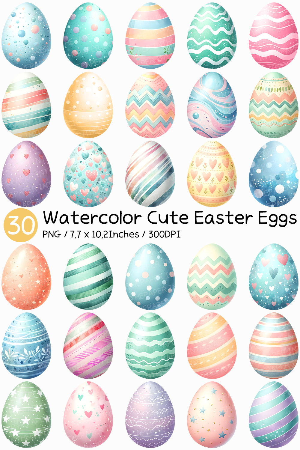 Watercolor Cute Easter Eggs PNG Pastel Pattern Clipart Polka