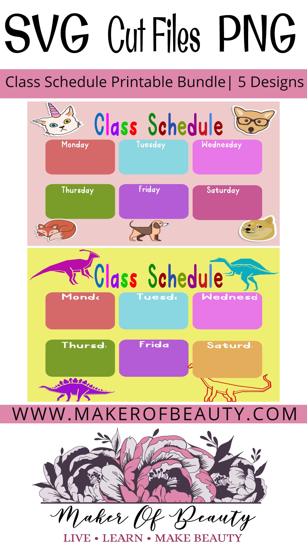 Class Schedule Printable Bundle| 5 Designs