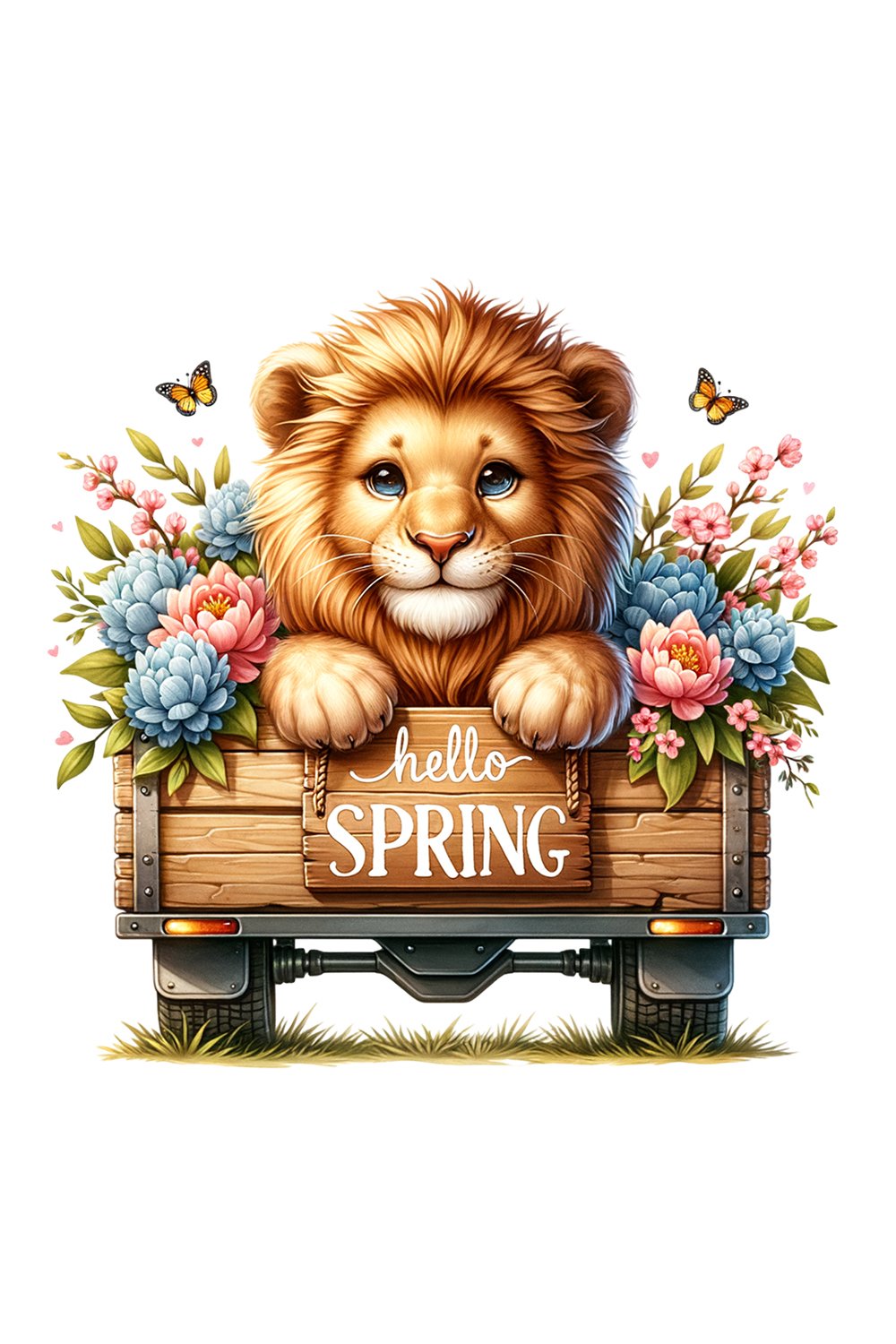 Lion with Truck Spring Clipart PNG Sublimation Design
