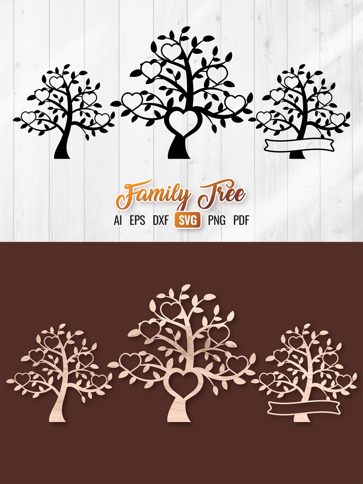 Family Tree SVG - 5 Hearts Clipart Set