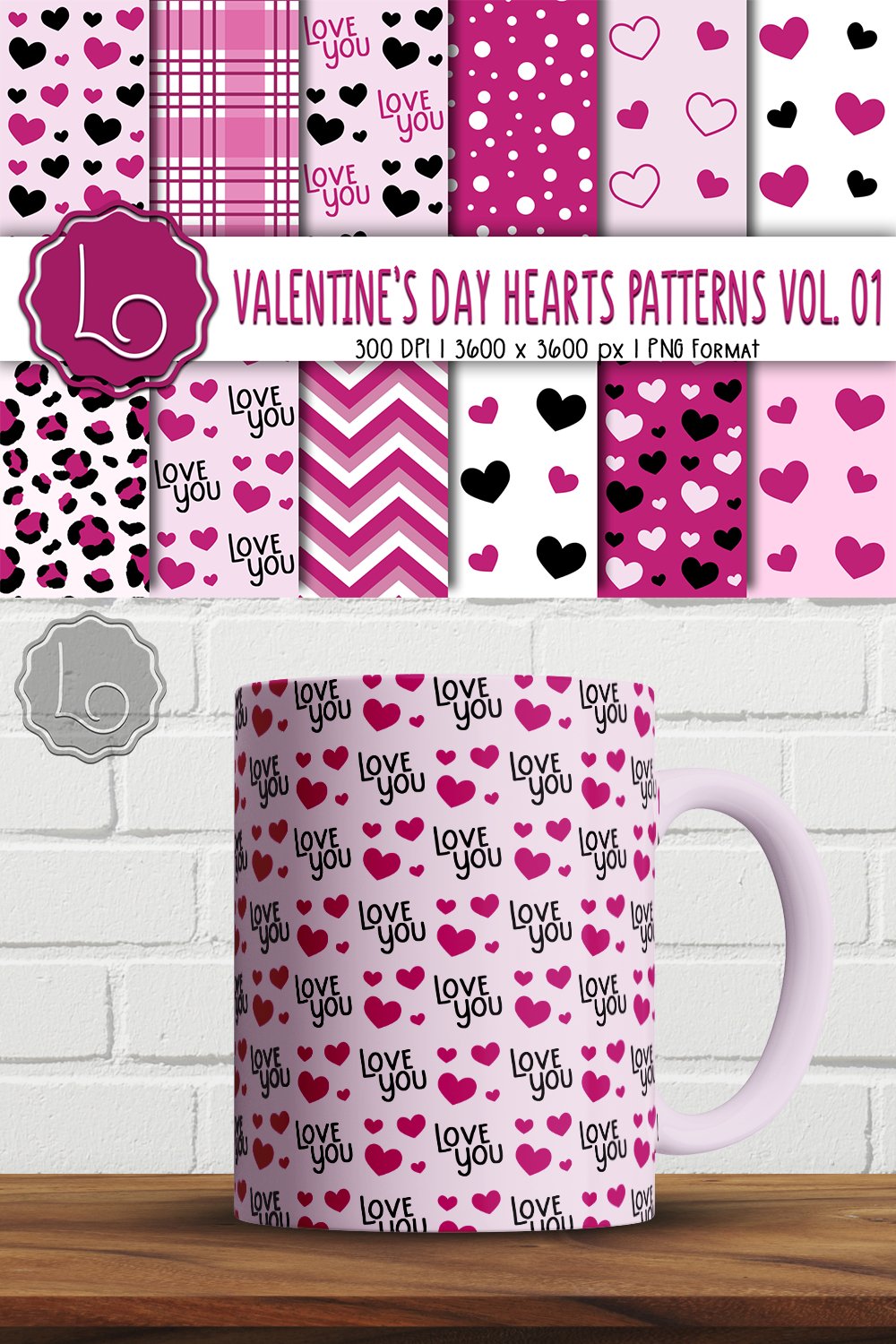 Valentines Day Hearts Patterns Vol 01