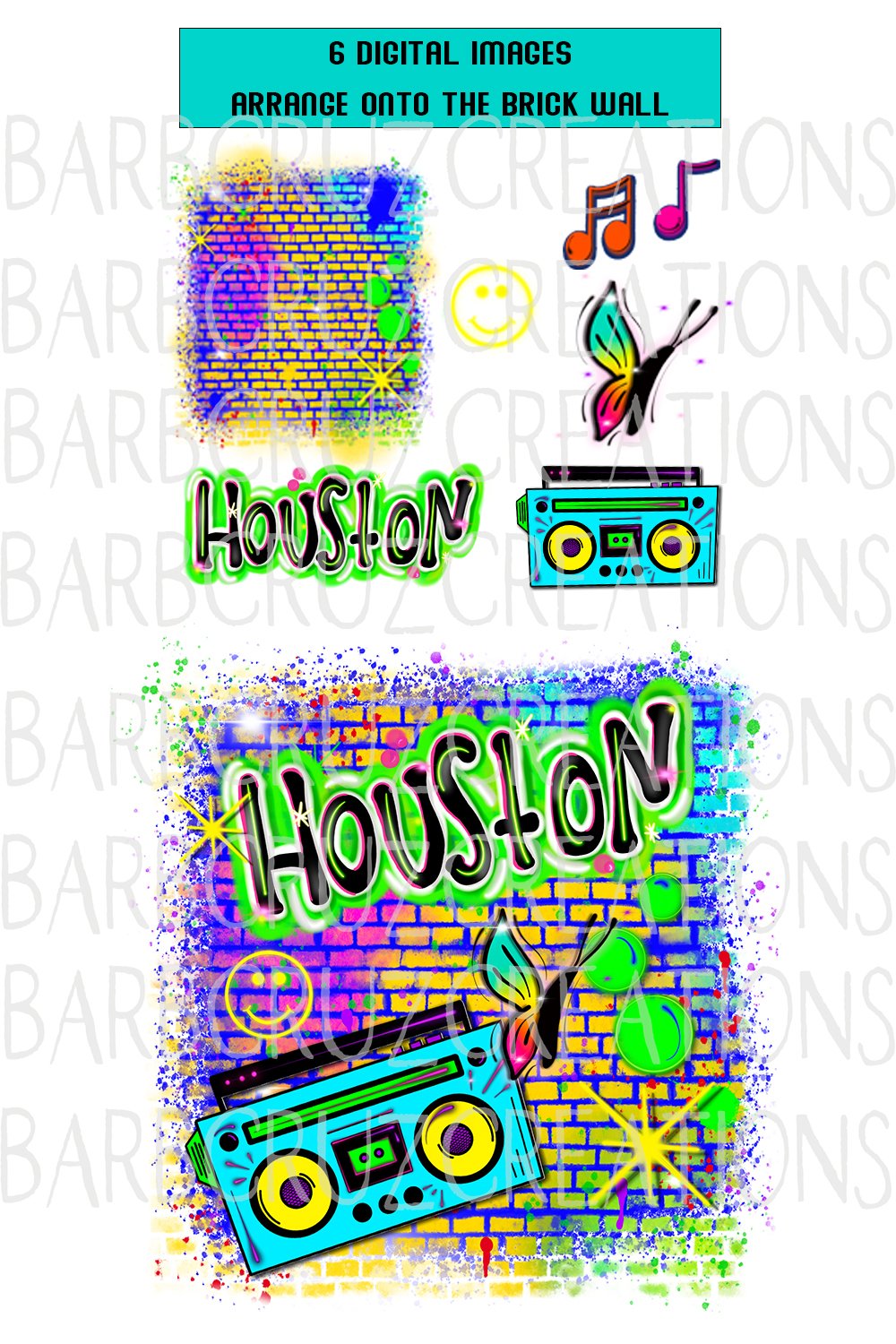 Houston, TX, Brick Wall, Vintage Graffiti Airbrush (2662496)