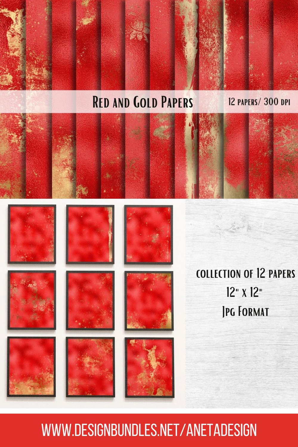 Watercolor Red and Gold Papers (2498389)