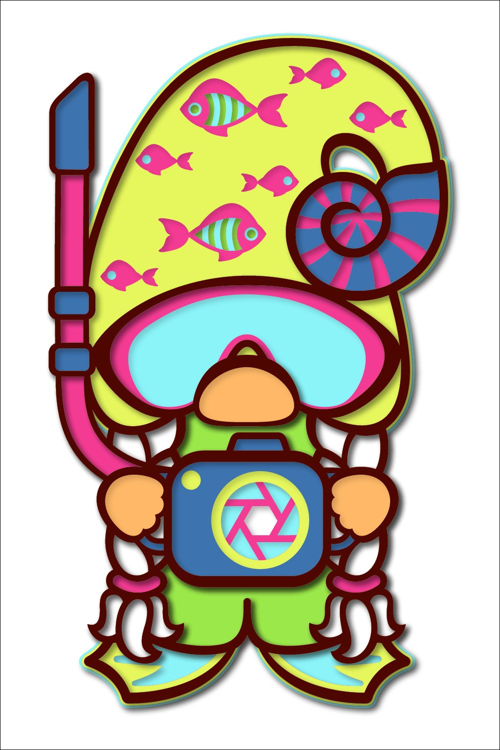 Layered Summer Gnome girl Scuba Diver SVG