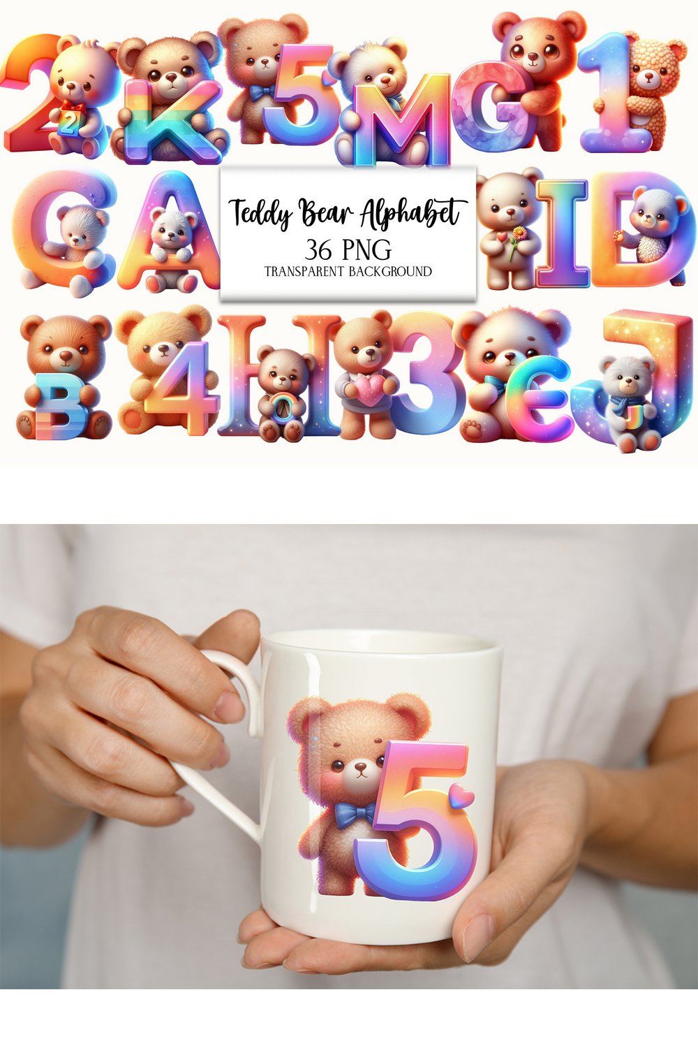 Teddy Bear Rainbow Alphabet Clipart
