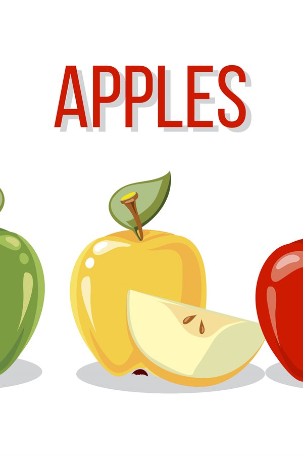 Three apples with slices isolated over white