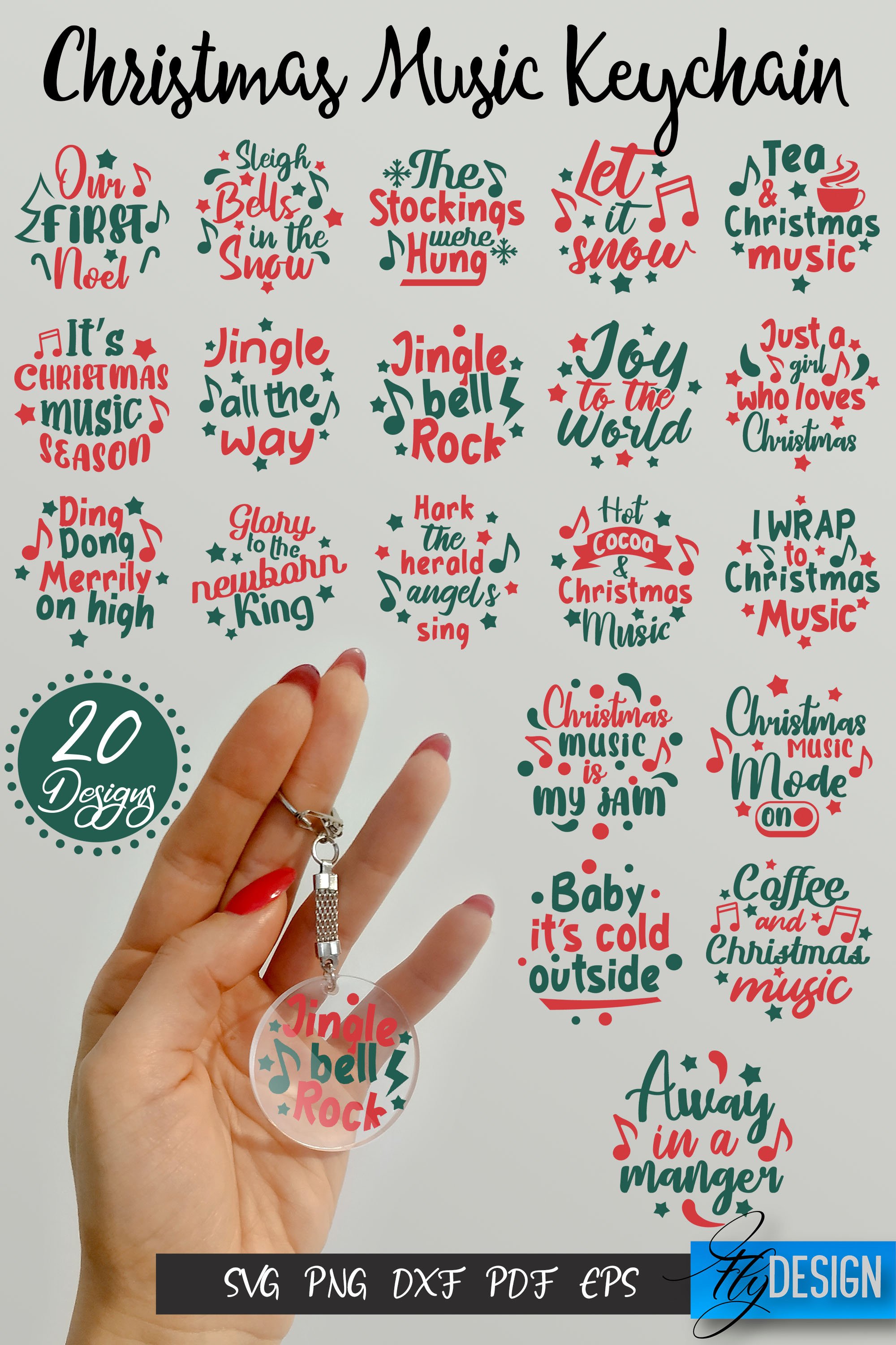 Christmas Music Keychain SVG Bundle | Key Keychain SVG