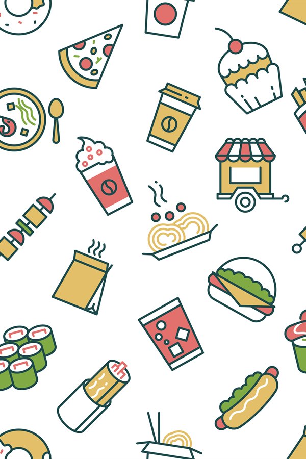 Vector seamless pattern with fast food line icons