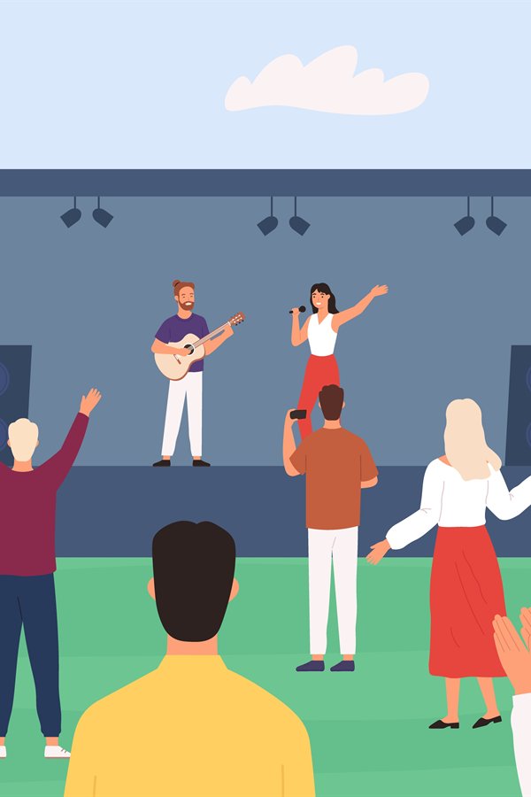 Open air concert. People enjoying outdoor performance