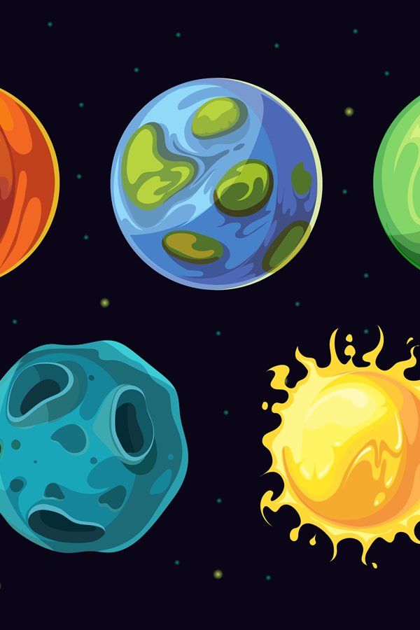 Comic planets and stars vector set for space computer game u