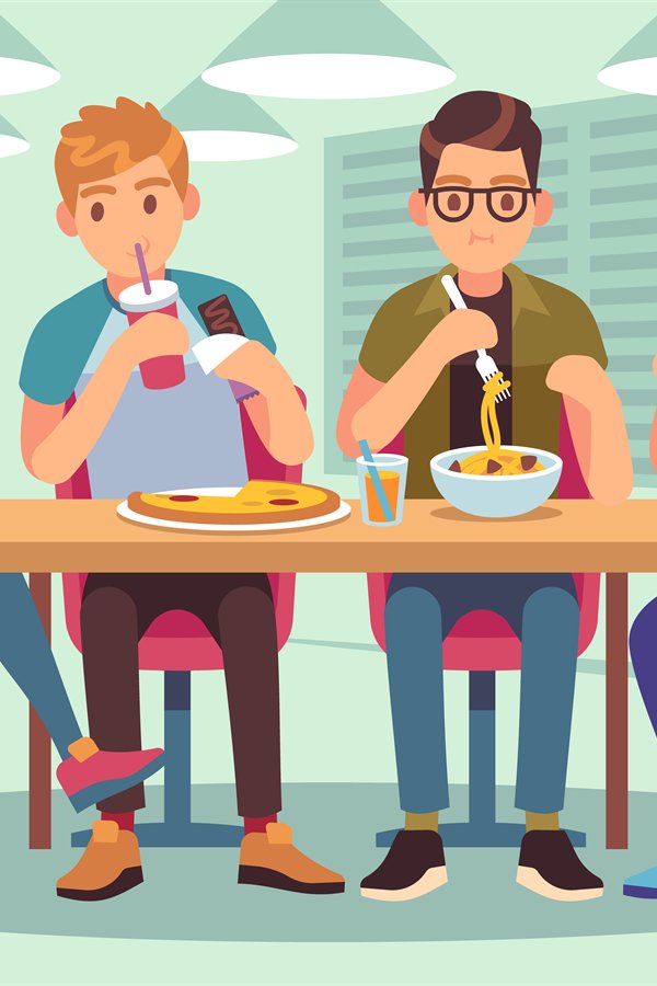 Friends cafe. Friendly people eat drink lunch table fun seat