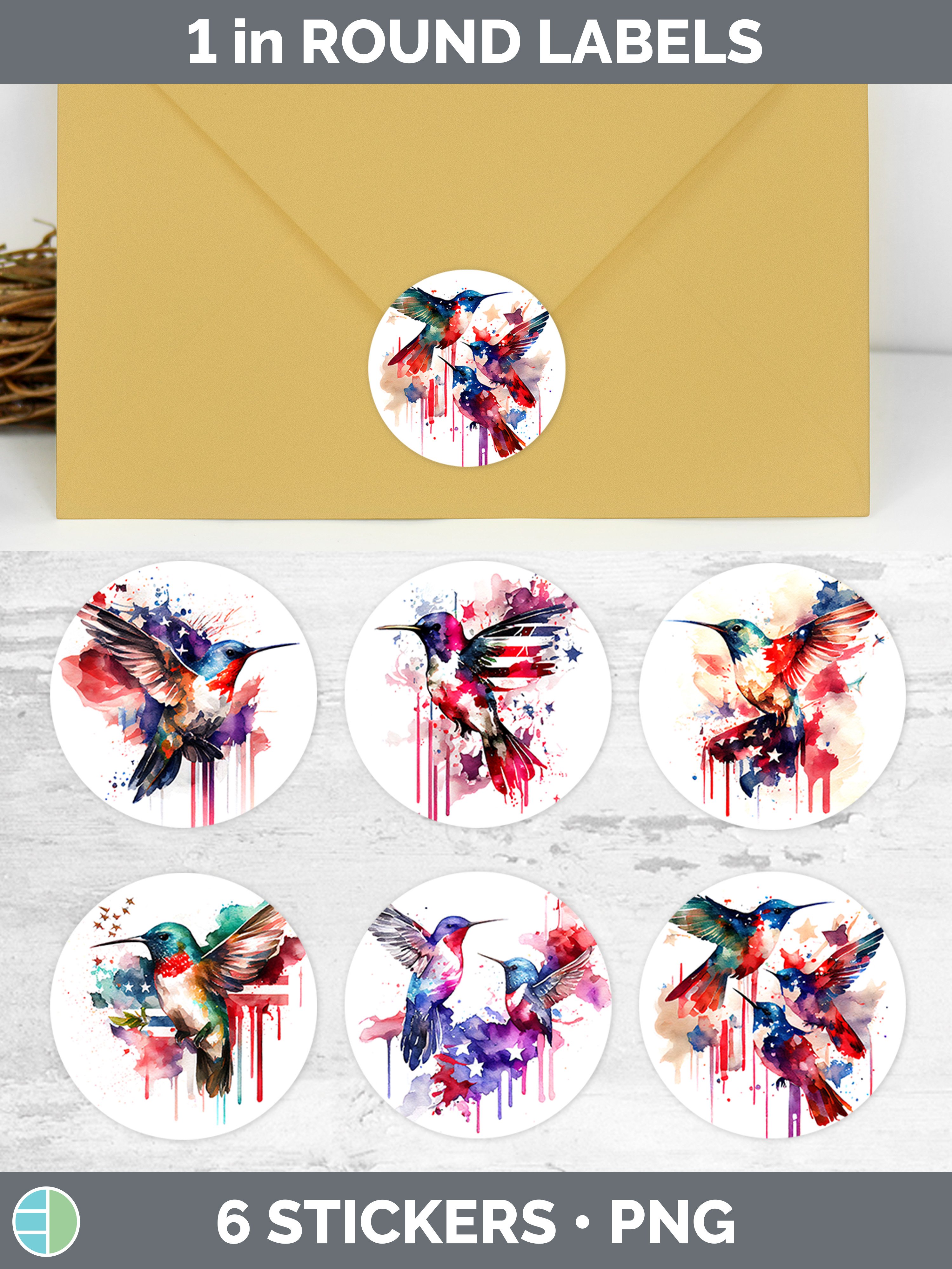 Patriotic Hummingbird Bird Stickers | Round Labels Designs B