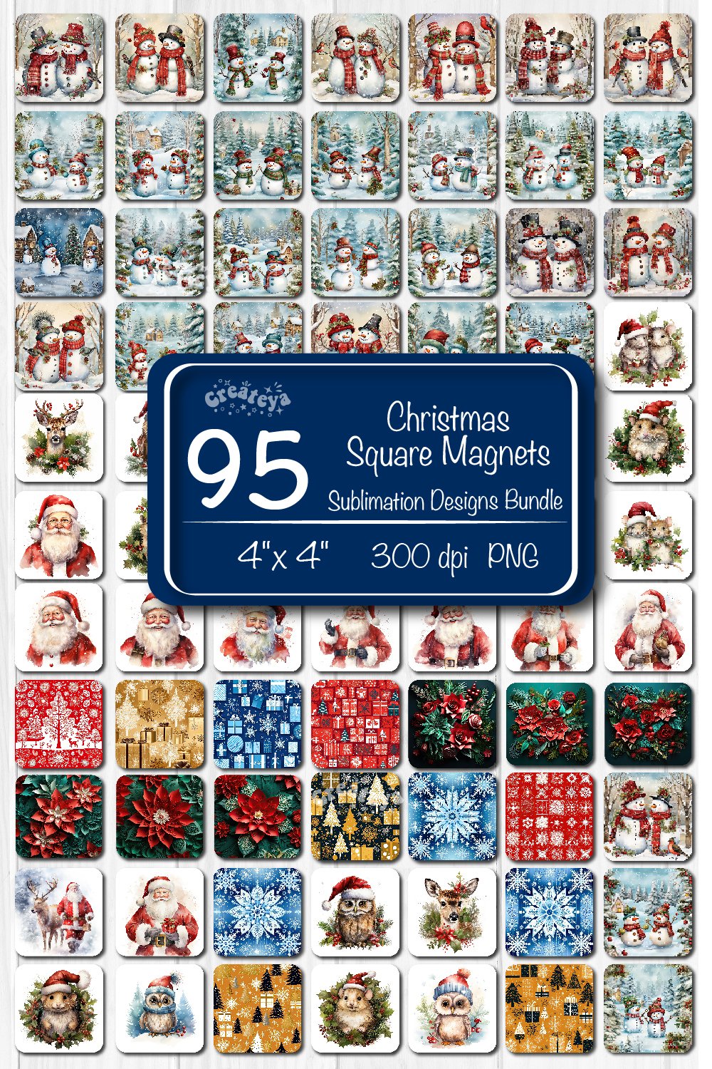 Christmas Magnet Sublimation Bundle Square Magnet design png