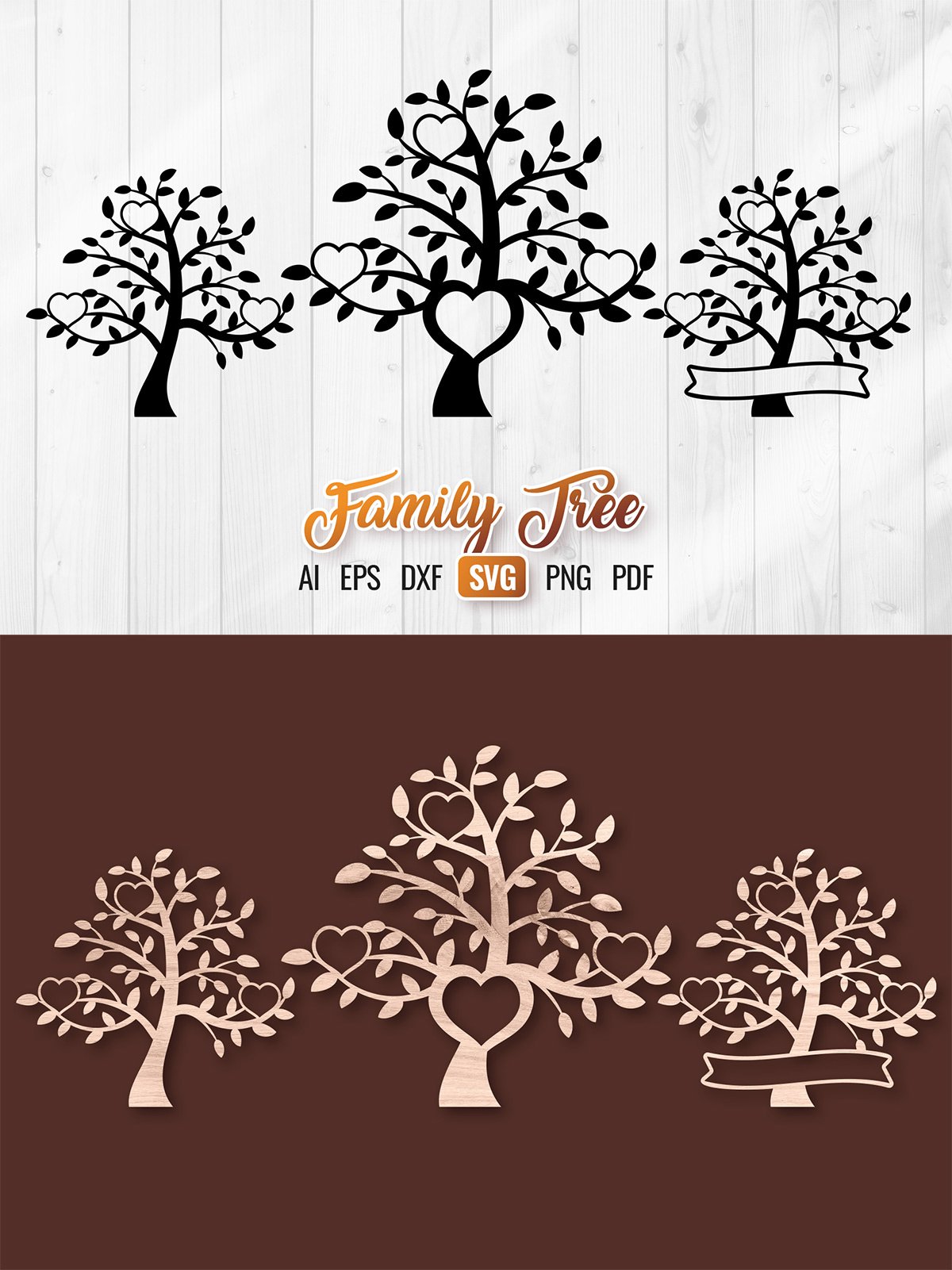Family Tree SVG - 3 Hearts Clipart Set