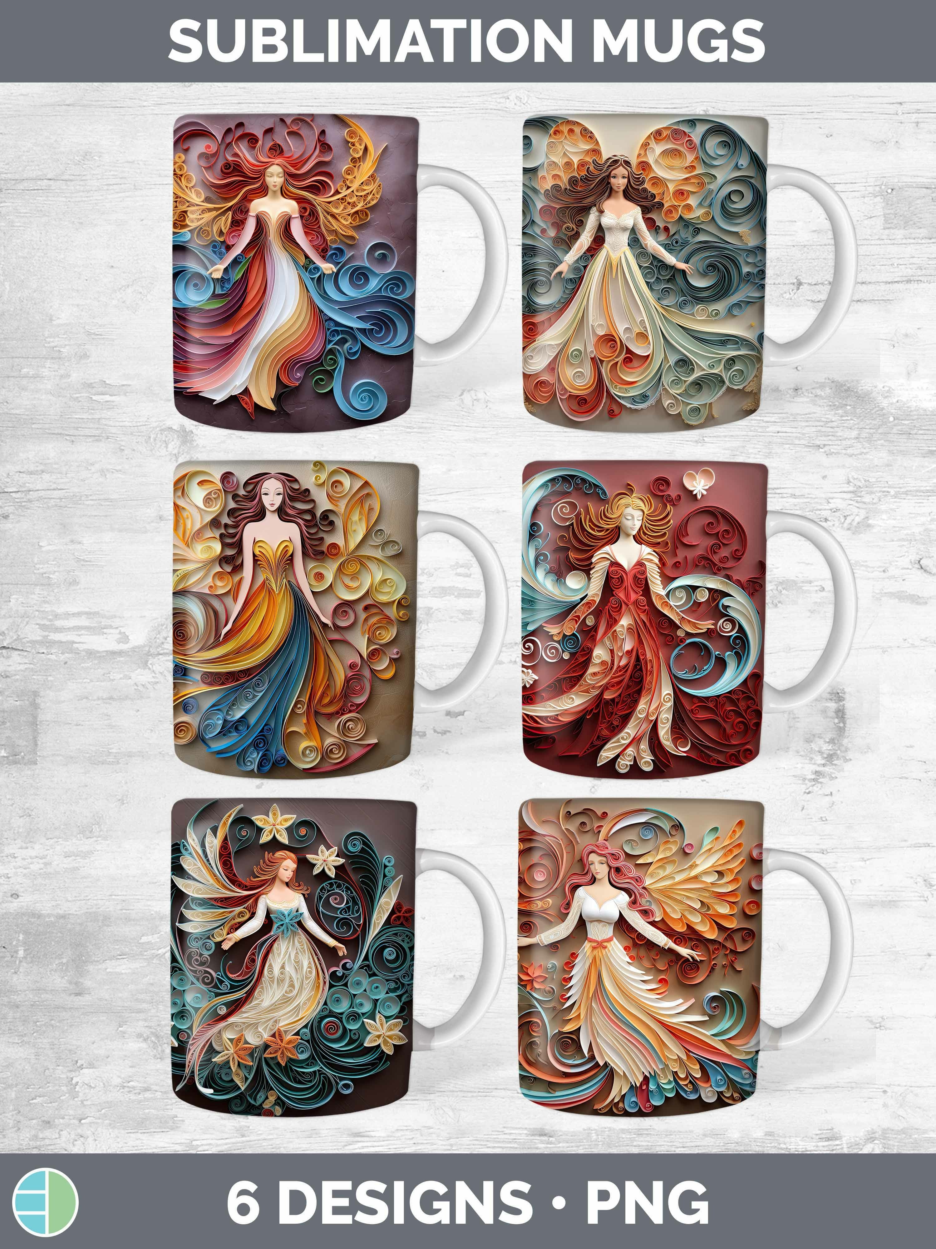 3D Christmas Angel Mug Wrap | Bundle Coffee Cup Designs