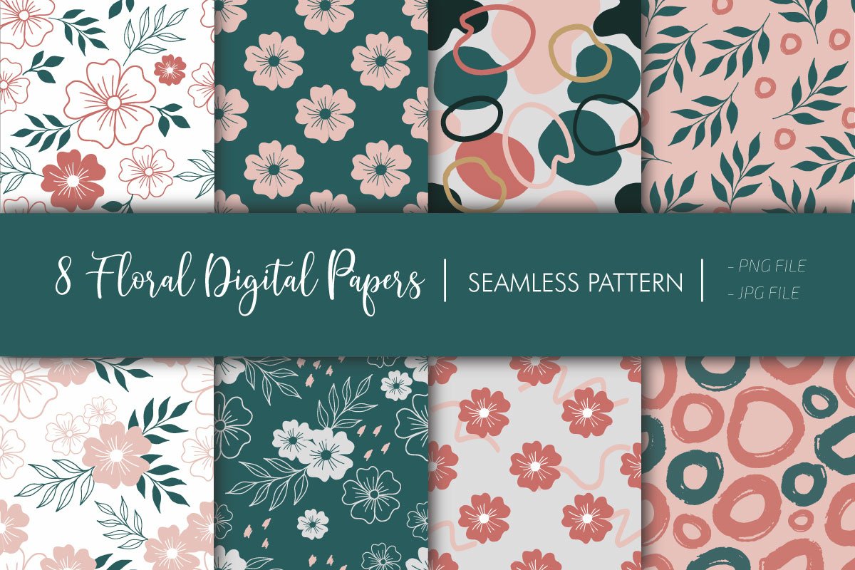 Floral Digital Papers - Floral Seamless Pattern (1608032)