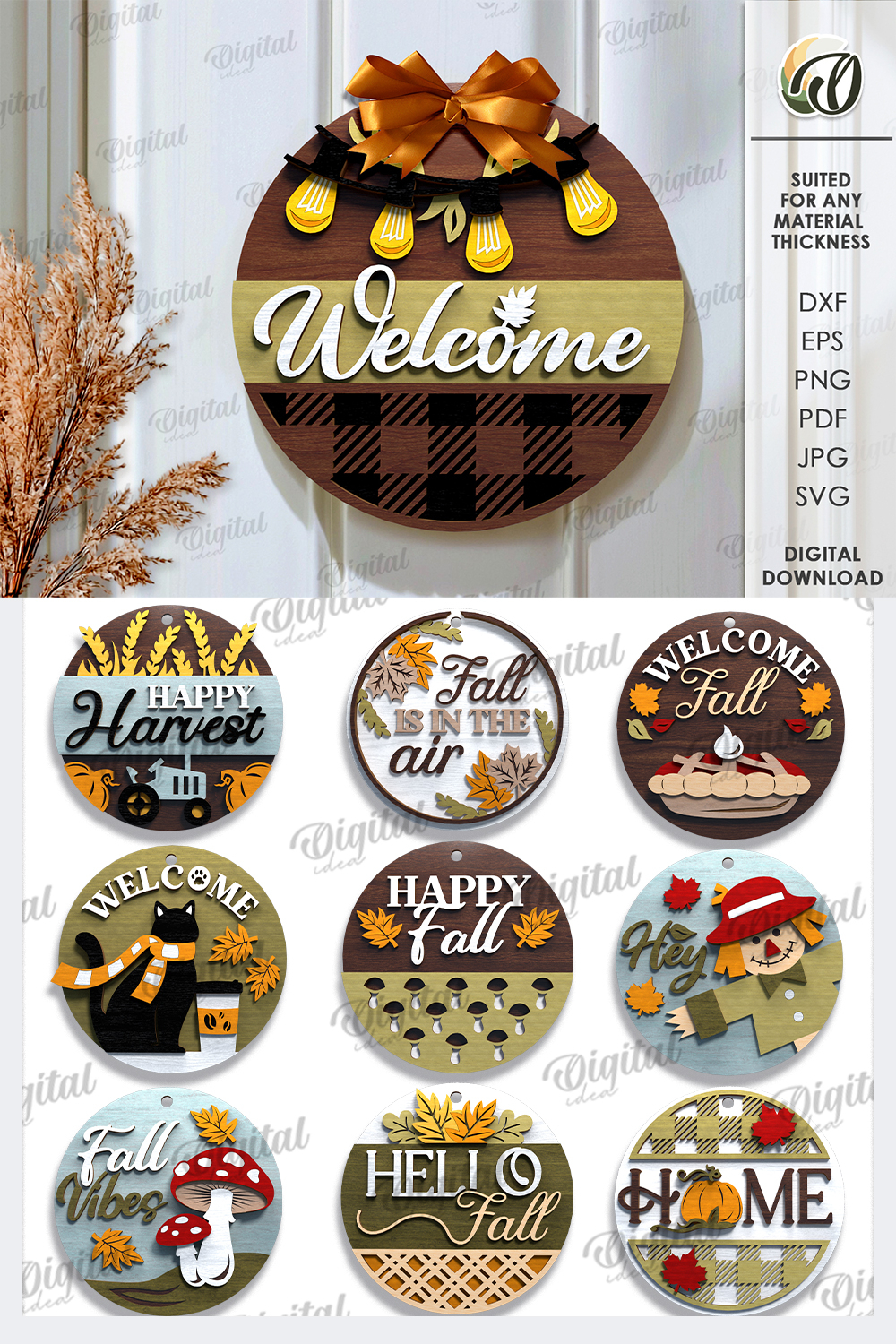 Autumn Round Signs Bundle Laser Cut. Fall wall decor SVG