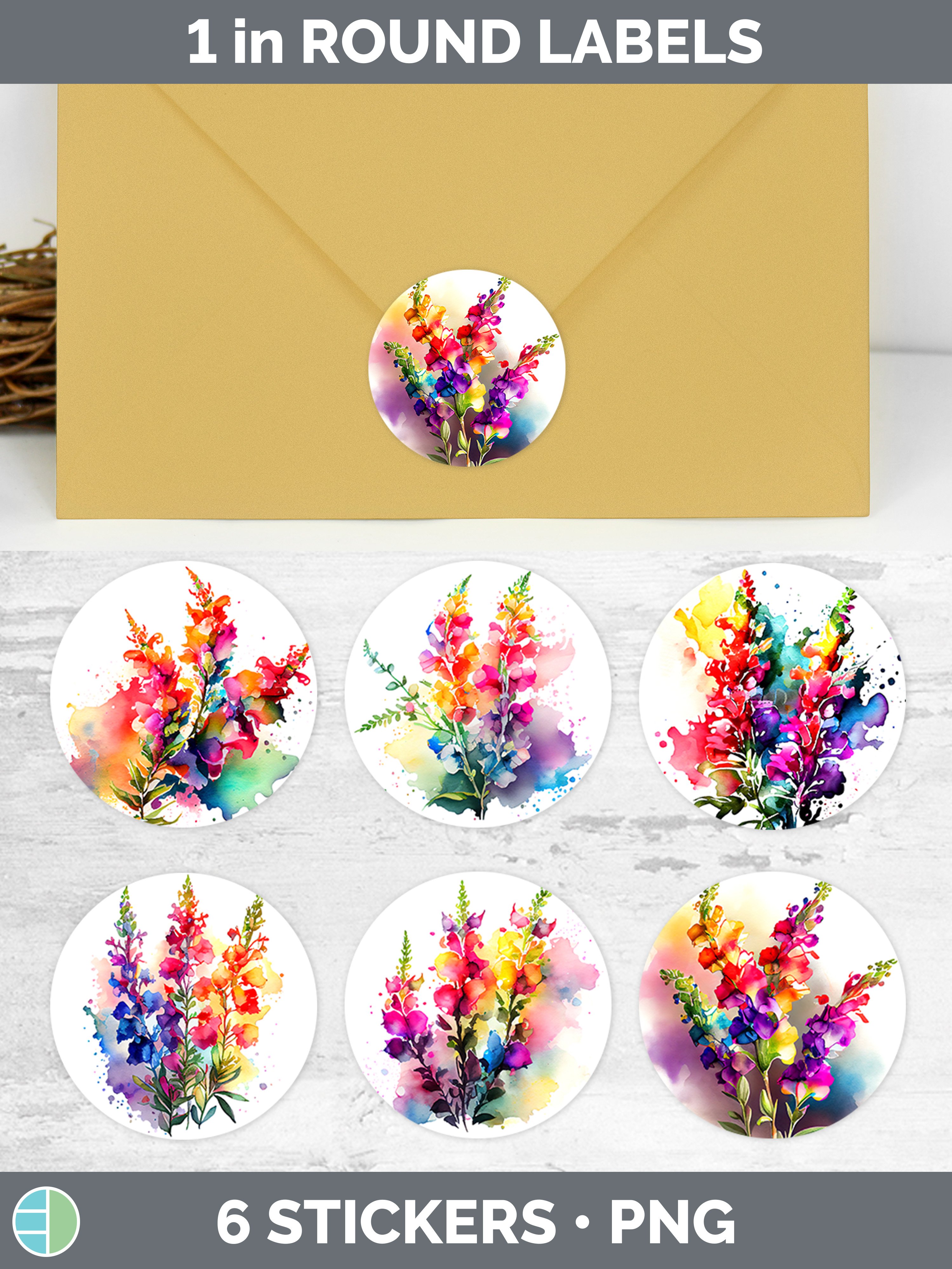 Rainbow Snapdragon Flowers Stickers | Round Labels Designs B