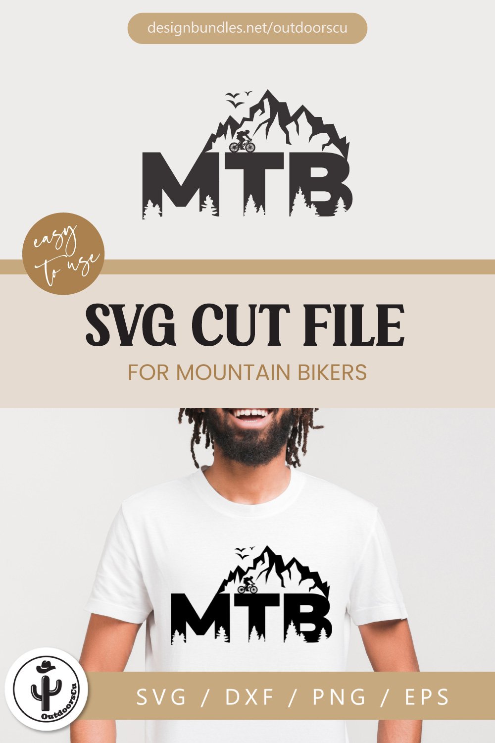 MTB Rider on MTB letters mountain landscape silhouette