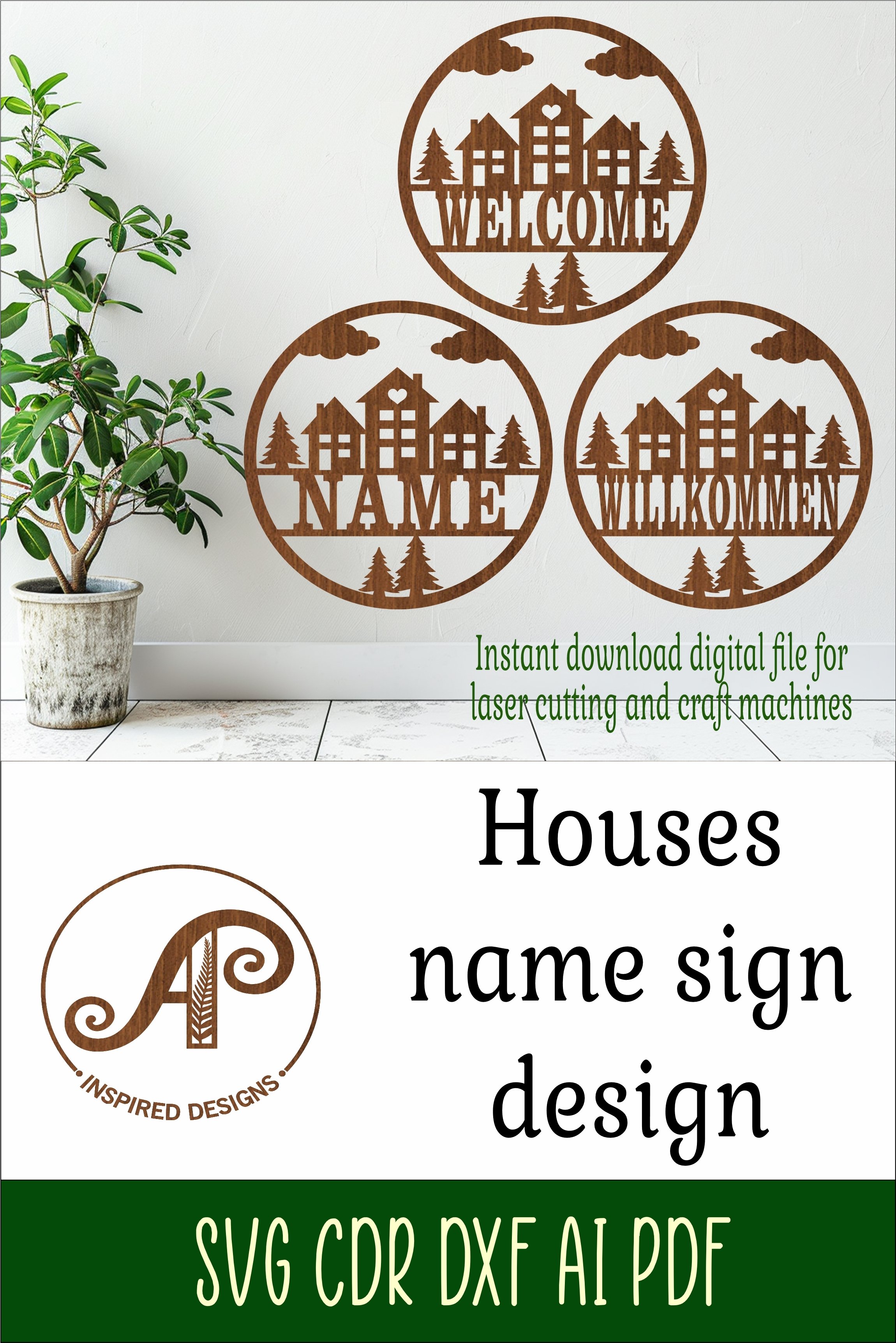 Houses name sign svg laser cut template