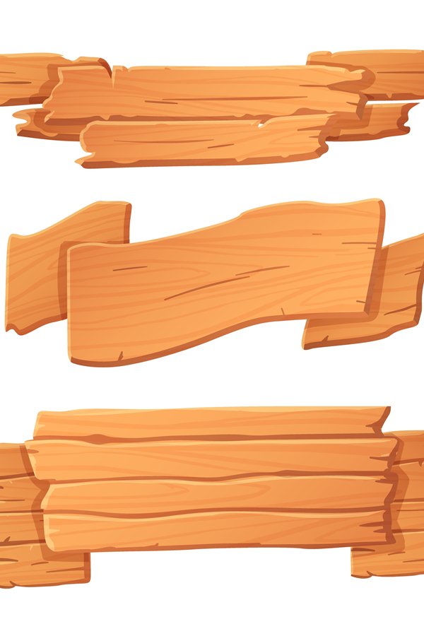Wooden banners. Wood boards, banner board and cartoon signbo