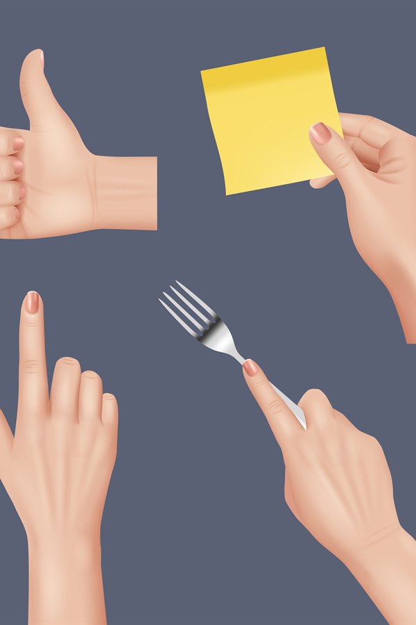 Hands realistic. Various gestures of hands pointing human bo