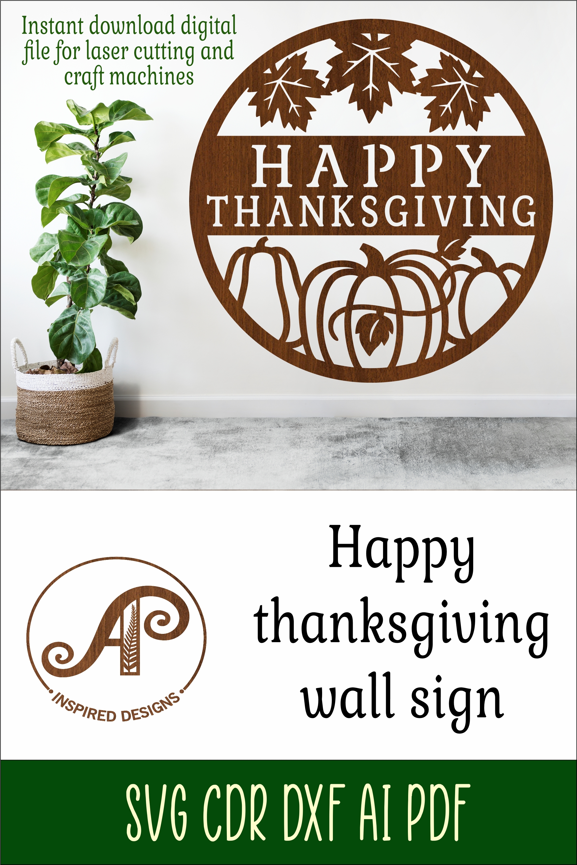 Happy thanksgiving wall sign svg laser cut file (6061856)