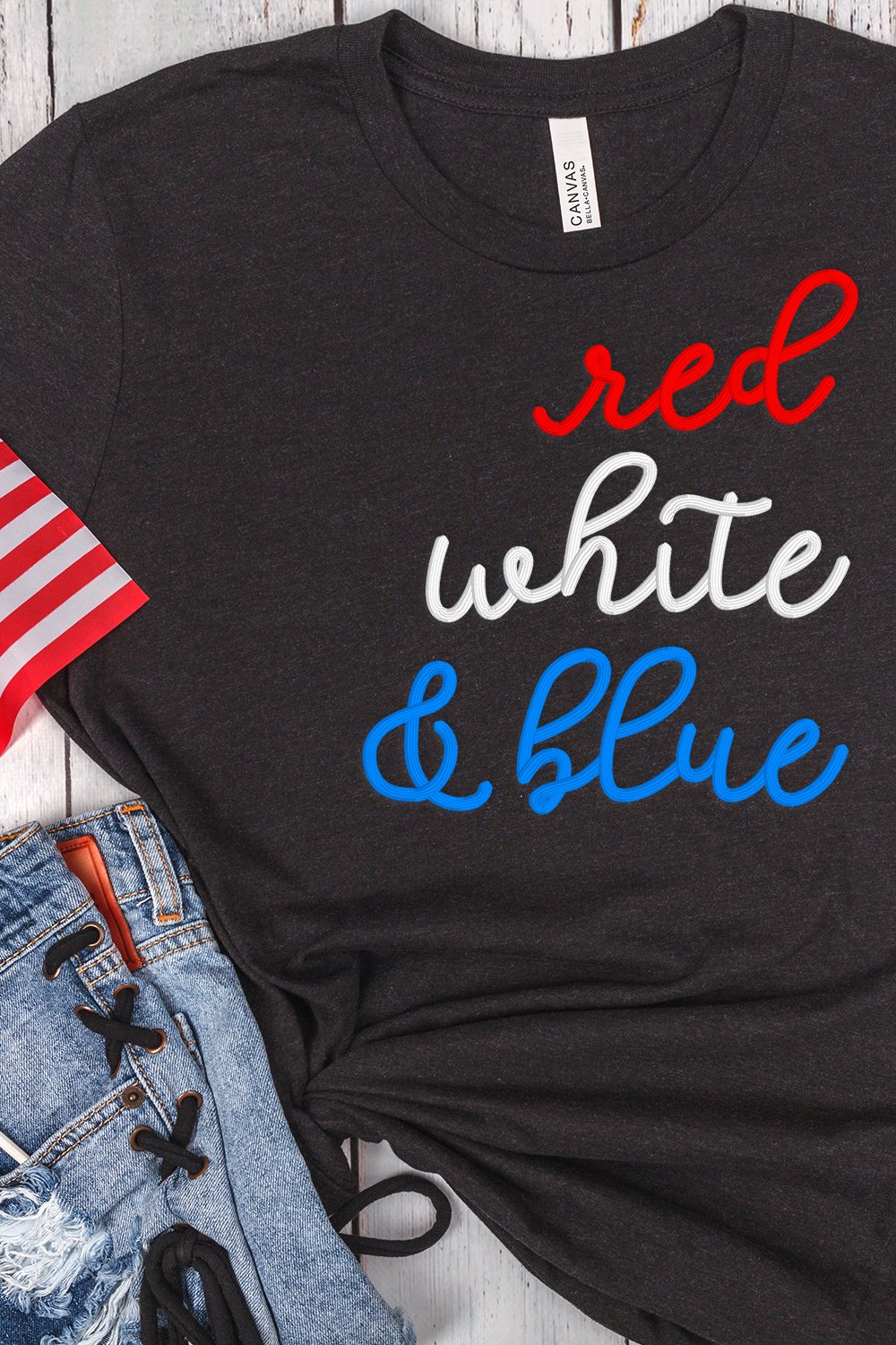 Red White & Blue Word Art Embroidery File