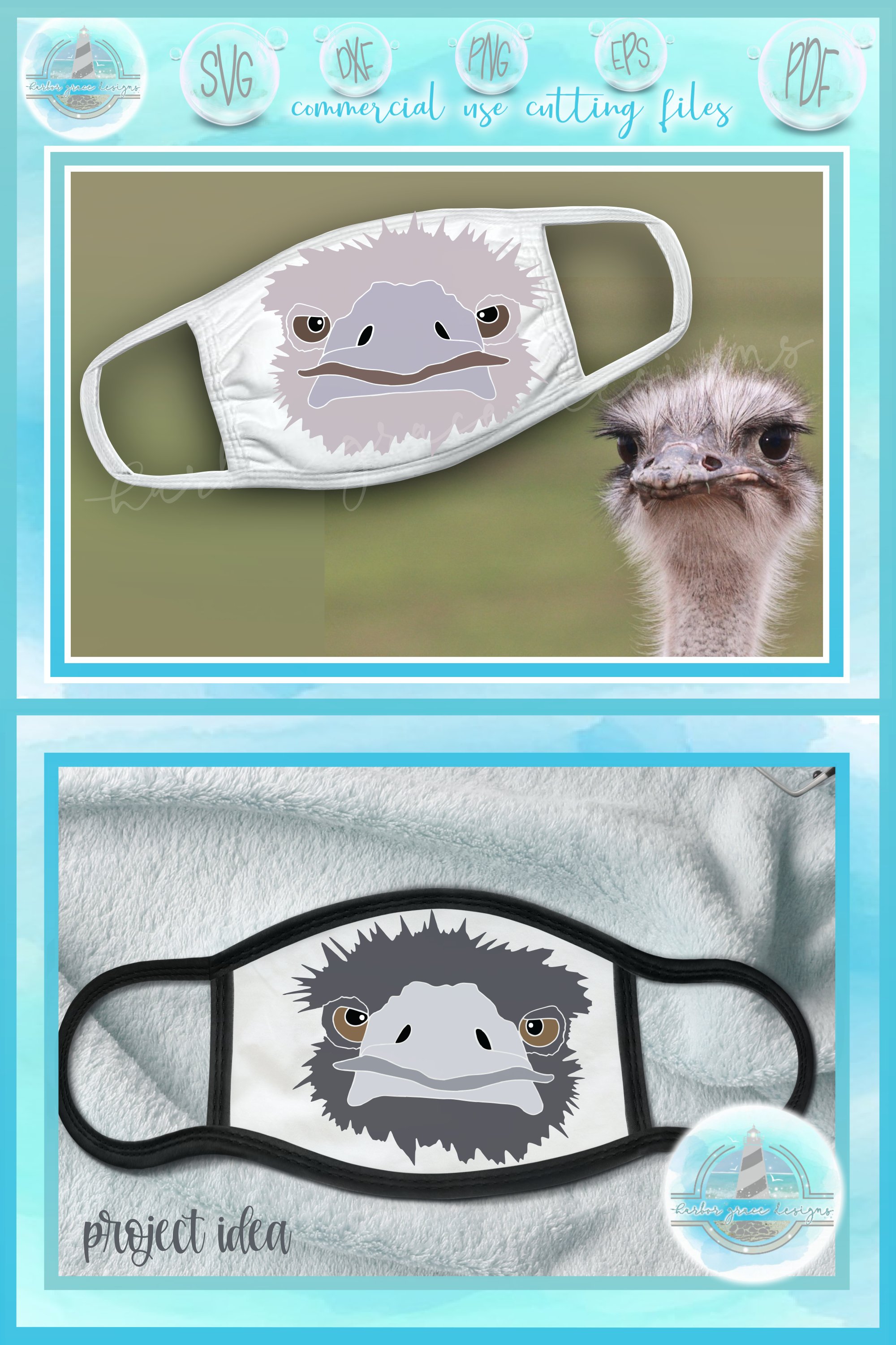 Ostrich Face Mask SVG, PNG, Sublimation, Screenprint