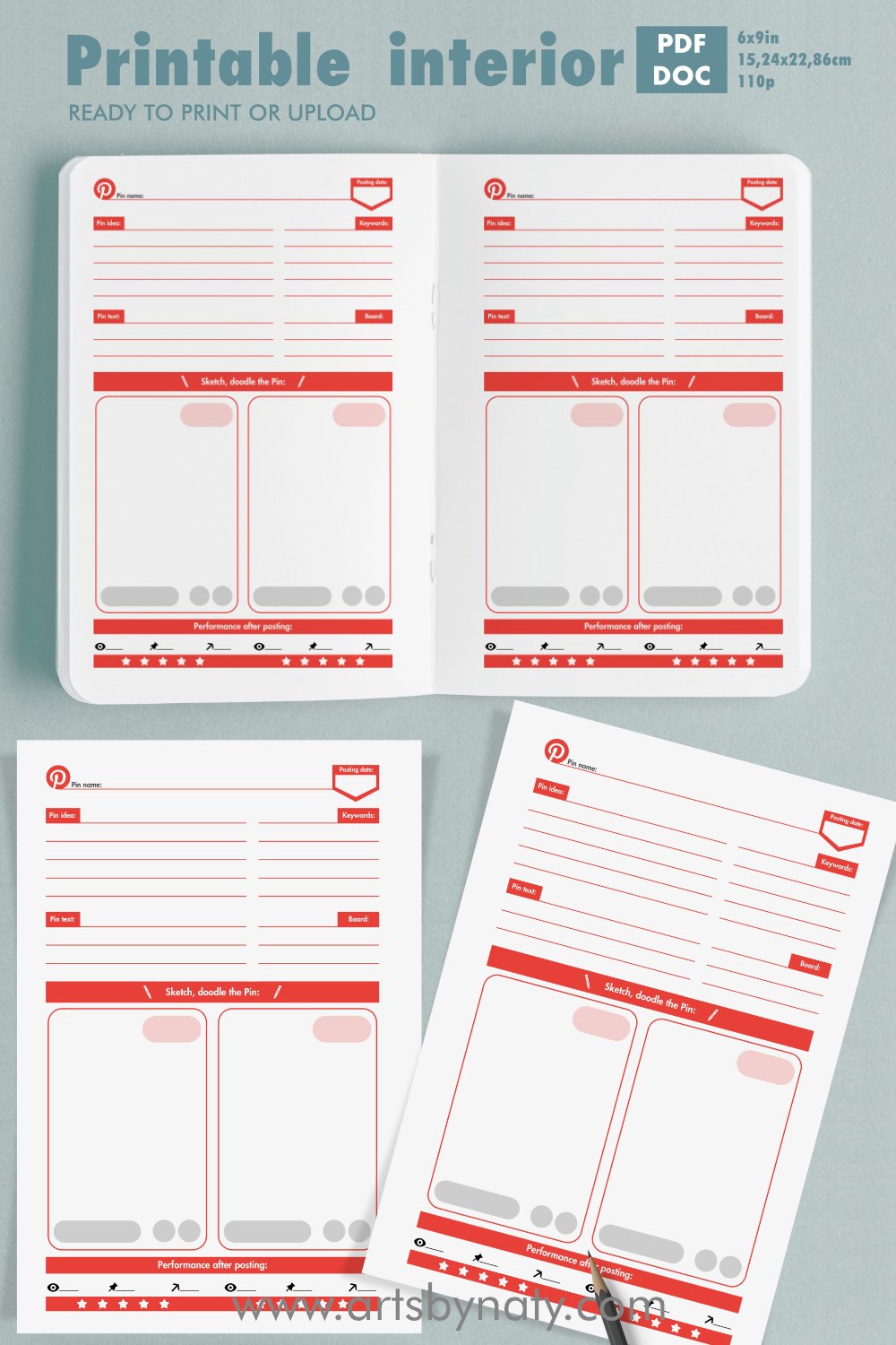 Pinterest Pins planner - KDP notebook.