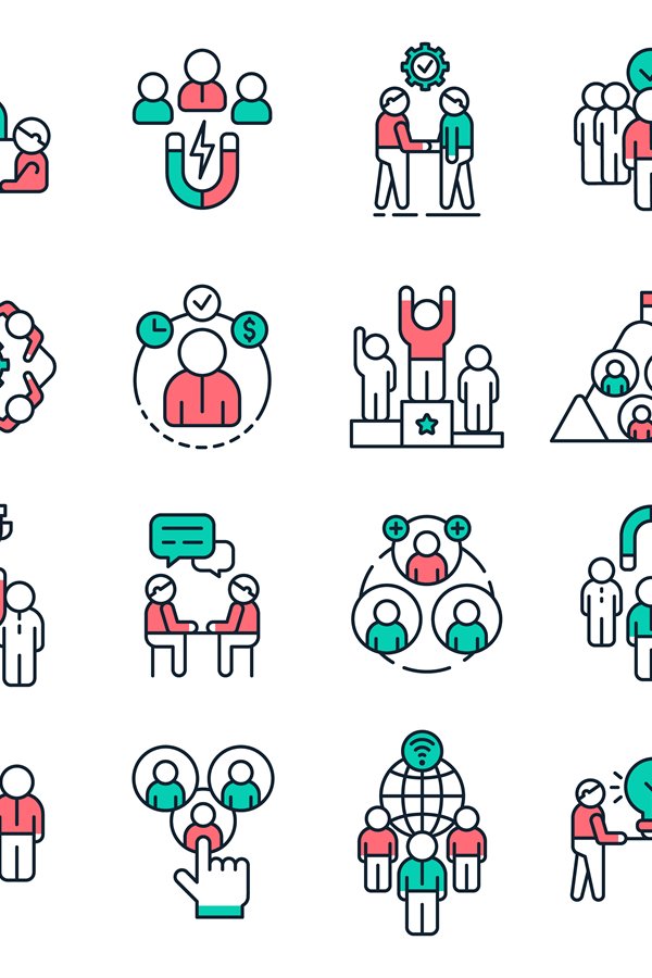 People team outline icons. Work group pictogram, office work