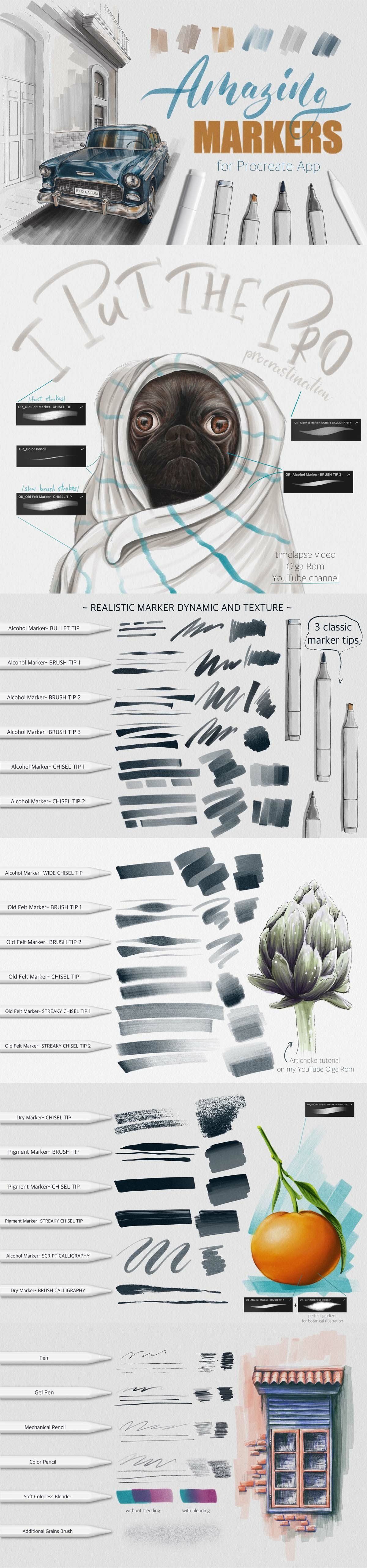 Realistic Alcohol Marker Brushes Procreate