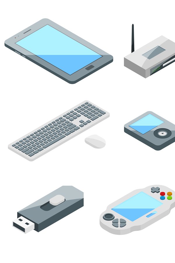 Different electronic gadgets collection. Isometric technolog