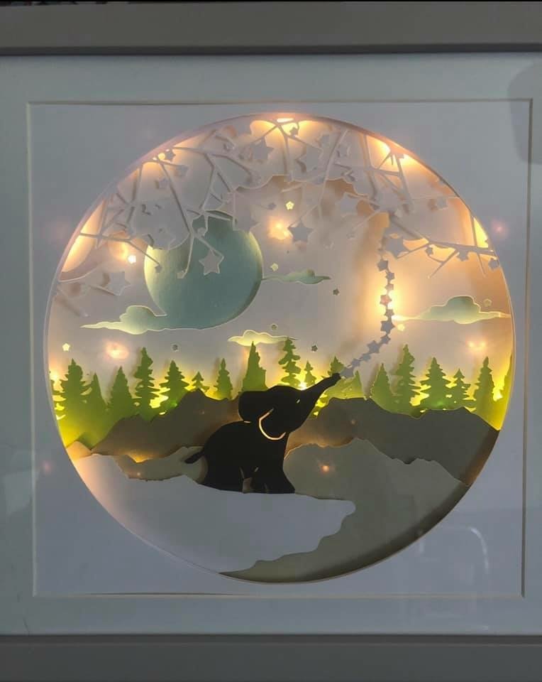 Baby Elephant Wish upon a Star 3d layered shadow box light