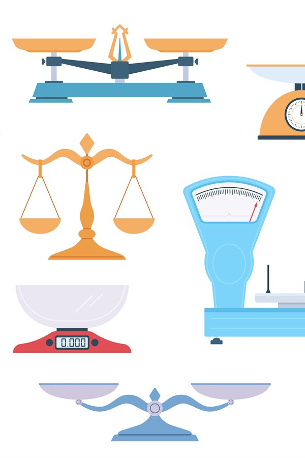Scales types. Different scales variants, weighing balance, c