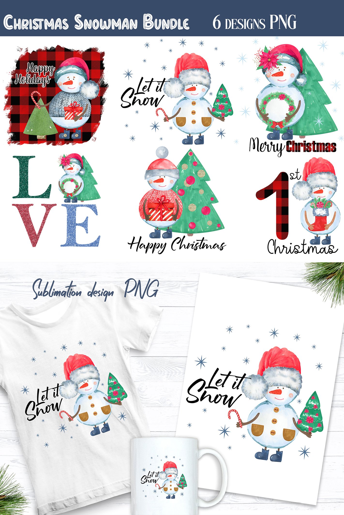 Christmas Snowman Sublimation Bundle PNG (1667531)
