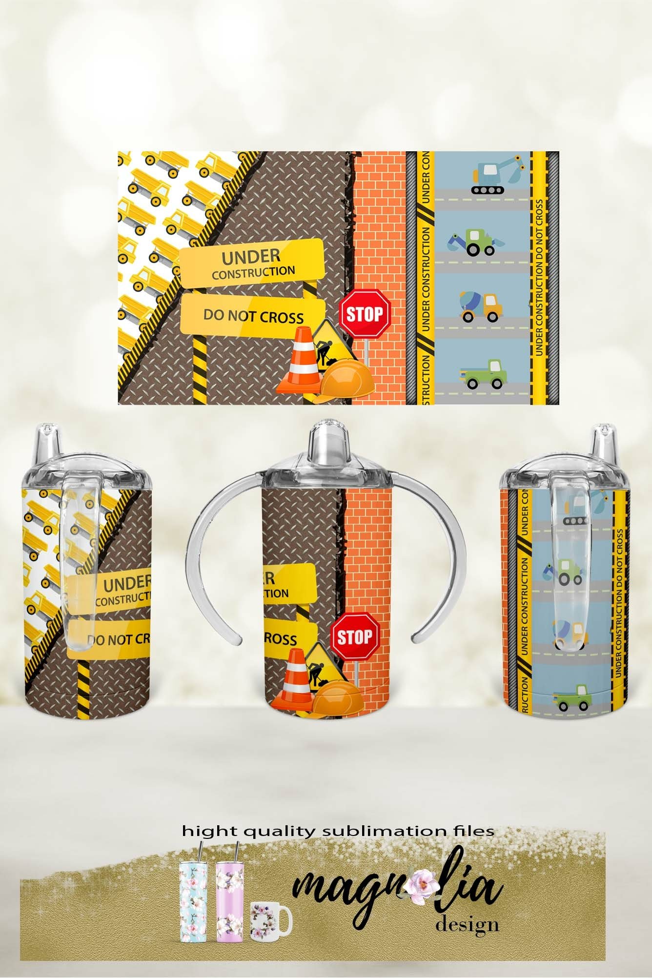 Construction truck sublimation design 12oz Kids cup