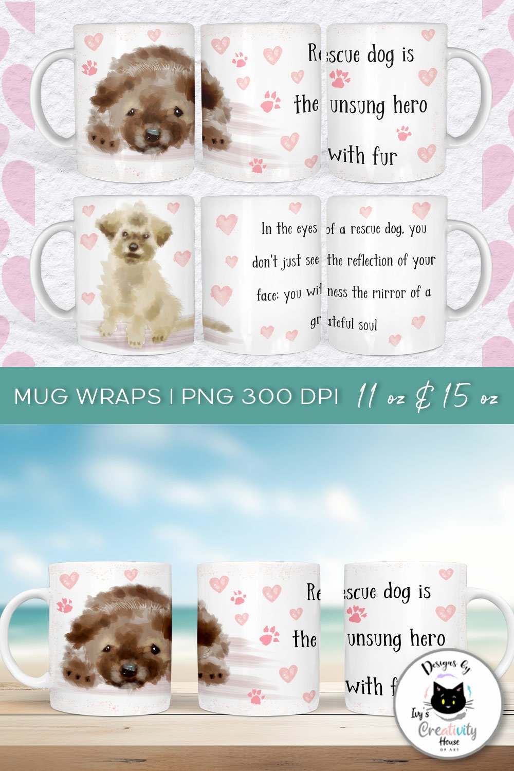 Rescue Dog Sublimation Designs | Dog Lover Mug Wraps