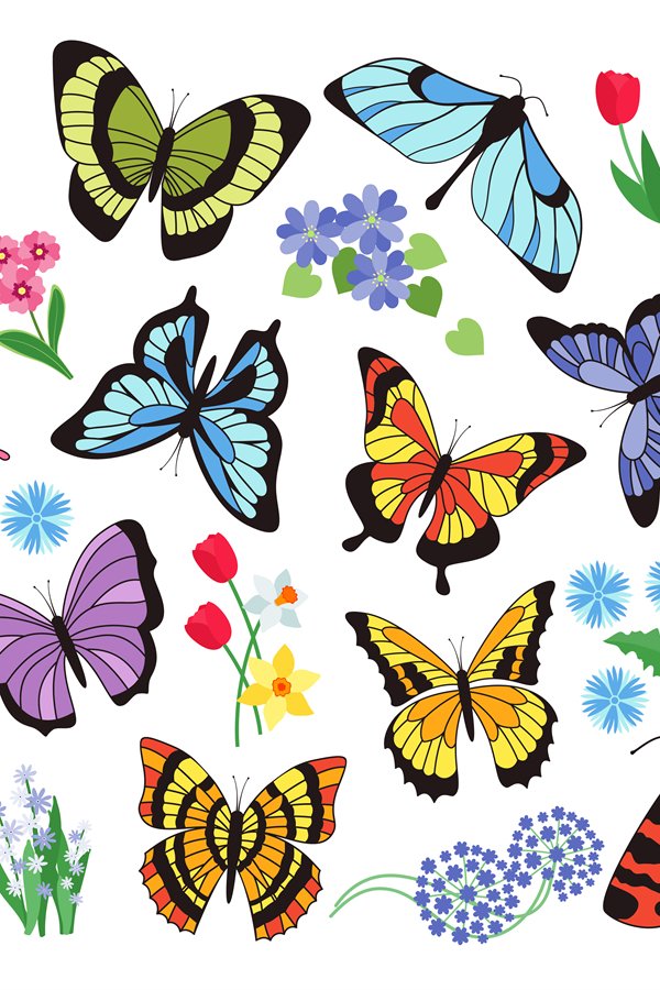 Colored butterflies. Hand drawn simple collection of butterf